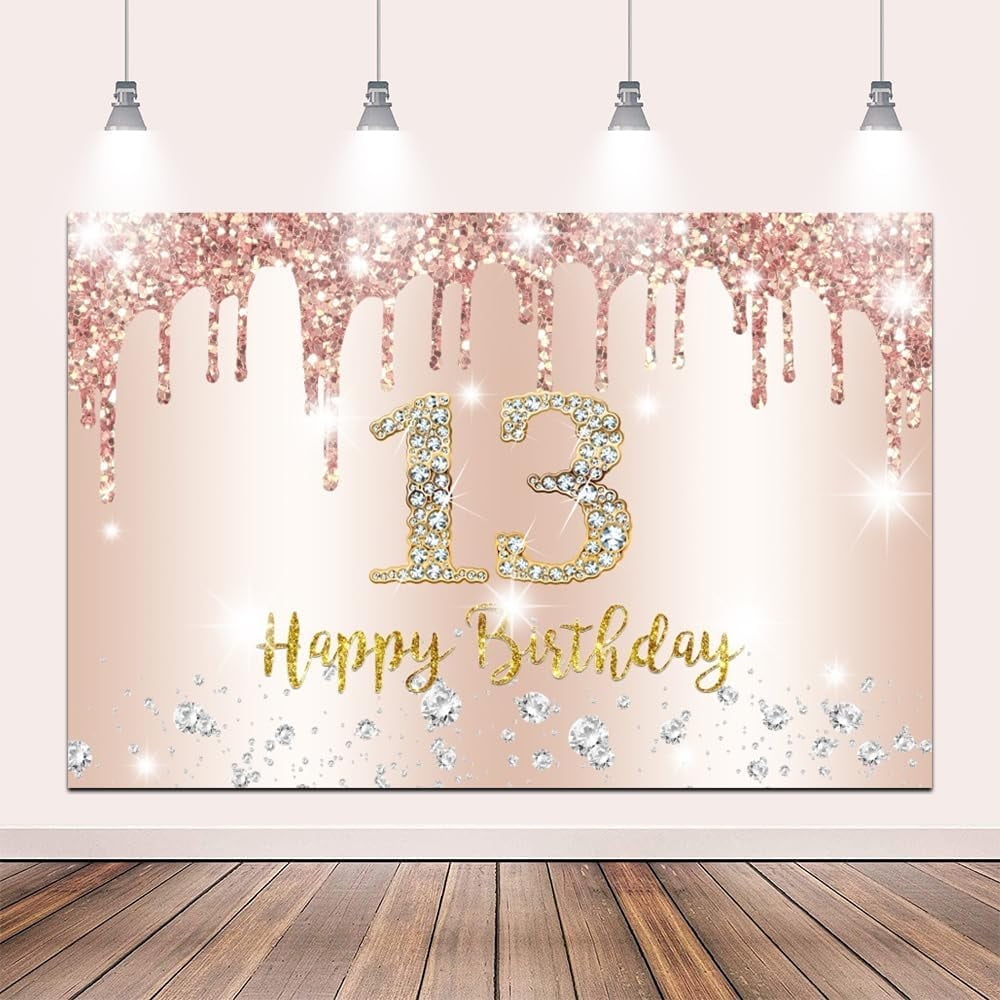 Happy 13th Birthday Backdrop Rose Gold 13 Years Old Birthday Backdrop ...
