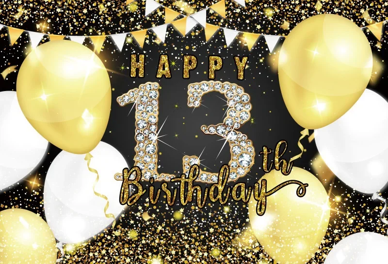 Happy 13th Birthday Backdrop Rose Gold Balloon Thirteen Years Old ...