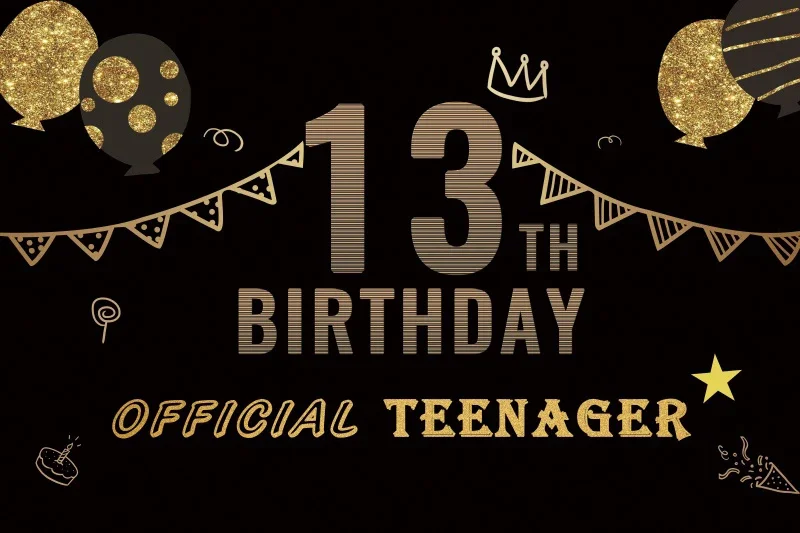 Happy 13th Birthday Backdrop Rose Gold Balloon Thirteen Years Old ...
