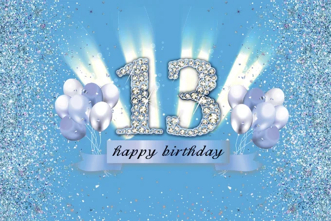 Happy 13th Birthday Backdrop Rose Gold Balloon Thirteen Years Old ...