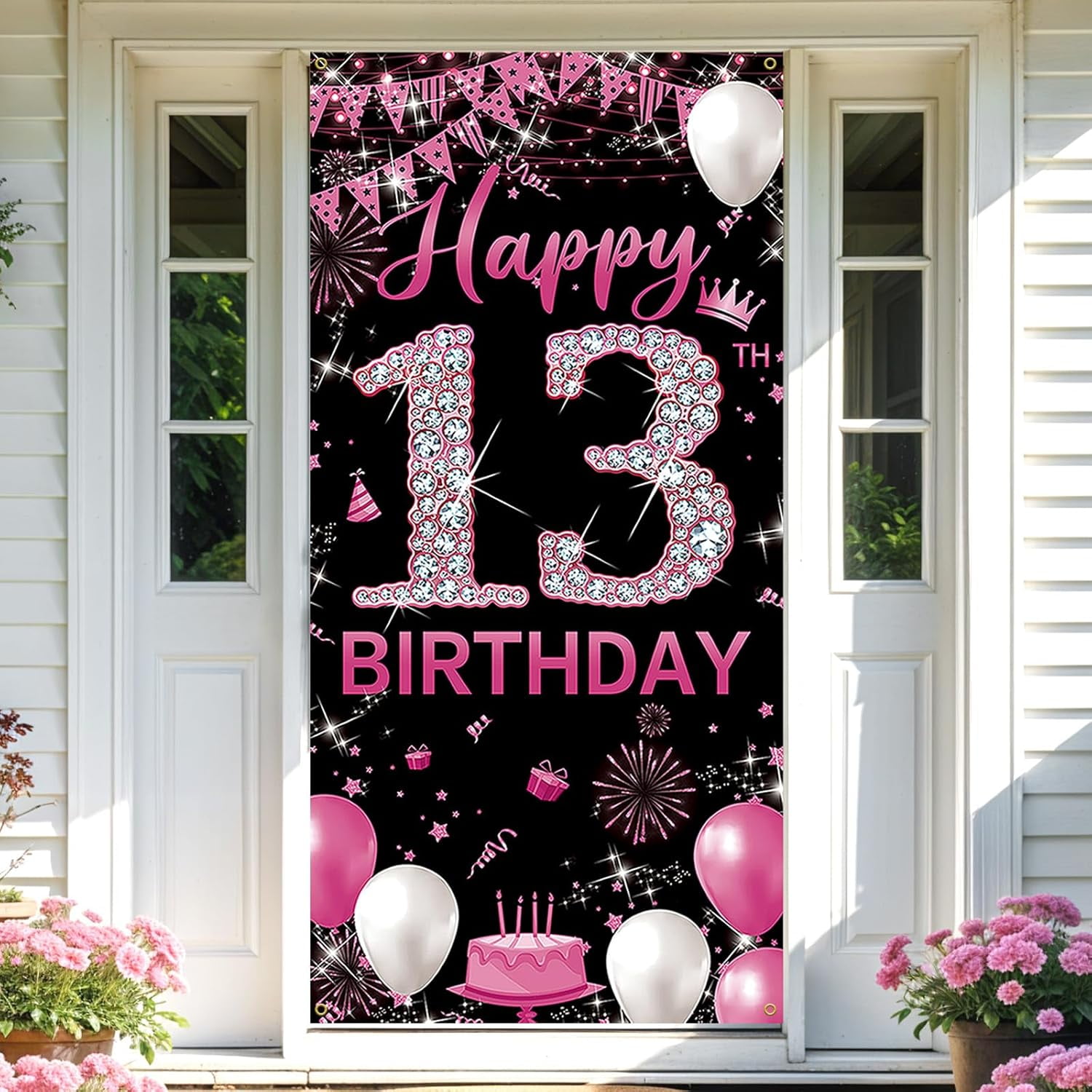 Happy 13th Birthday Decoration for Girls, Fabric 13th Birthday Banner ...