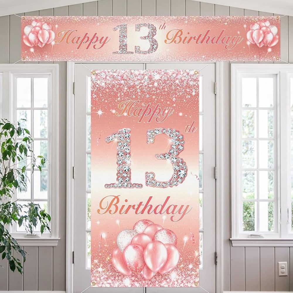 Happy 13th Birthday Door Cover Porch Long Banner Sign Set 13 Years Old ...