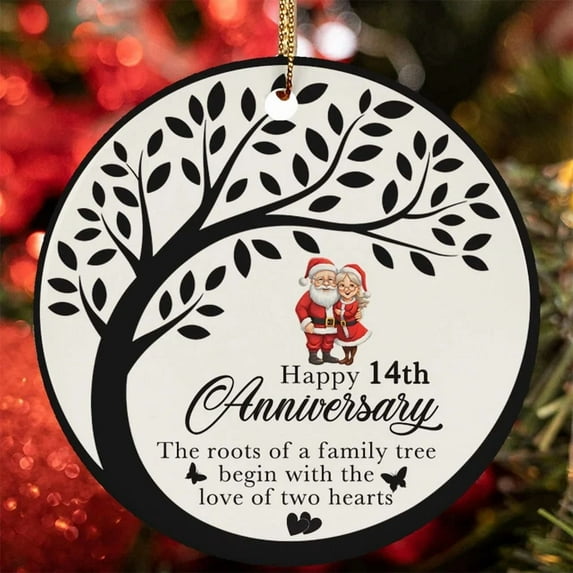 Happy 14th Anniversary Ornament Santa Claus Love Tree Art 14 Year ...