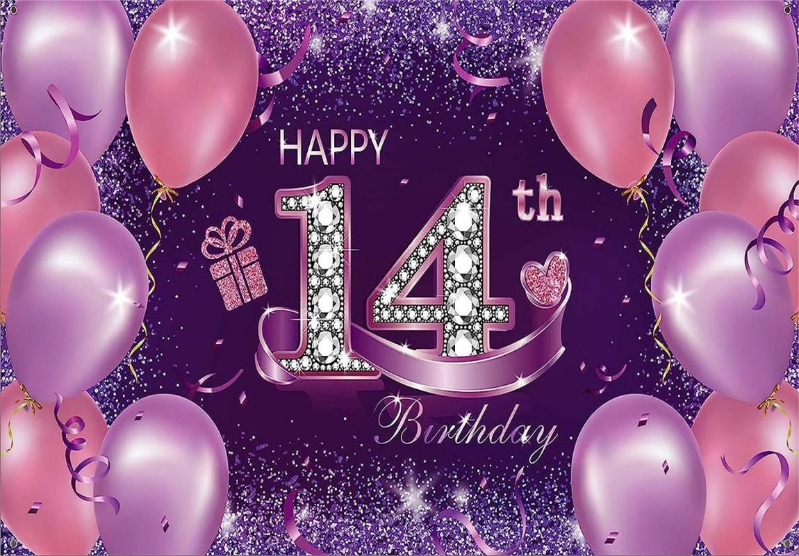 Happy 14th Birthday Background Photography Banner Backdrop Balloon ...