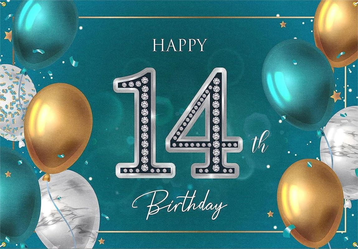 Happy 14th Birthday Background Photography Banner Backdrop Balloon ...
