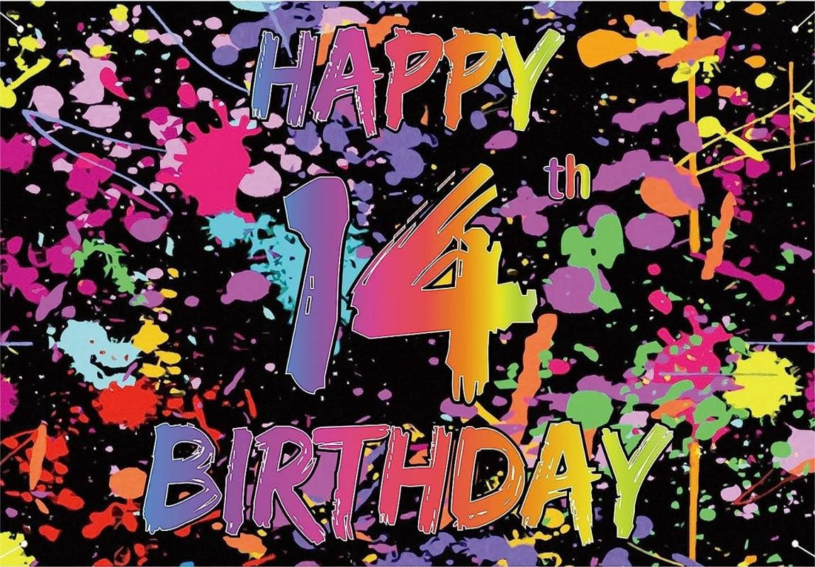 Happy 14th Birthday Background Photography Banner Backdrop Balloon ...