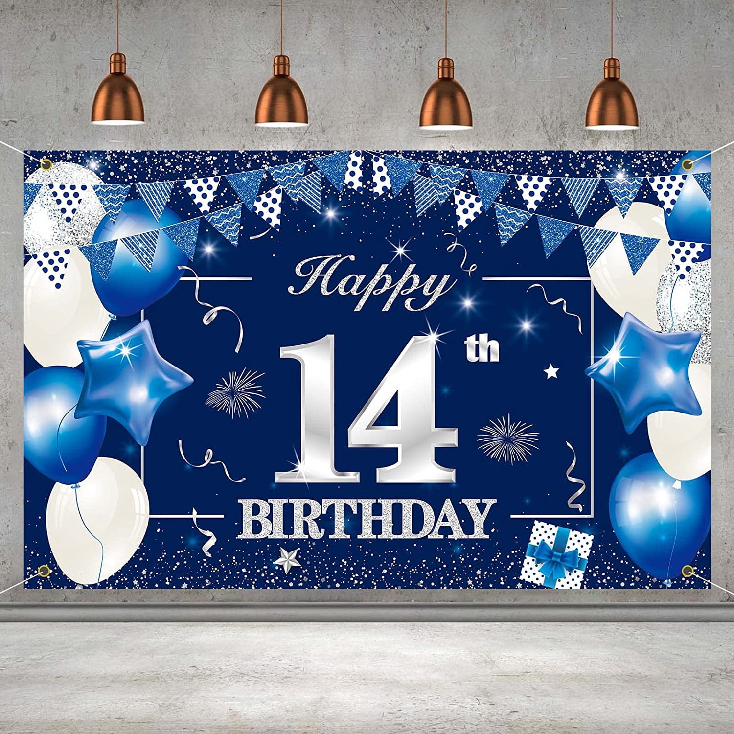 Happy 14th Birthday Banner Backdrop Sign Background, 14 Birthday Party ...