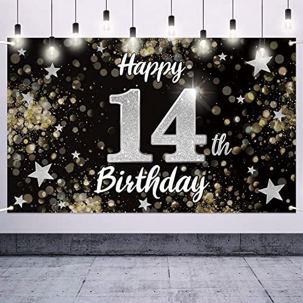 Happy 14th Birthday Decorations,14th Black & Silver Dream Star Large ...