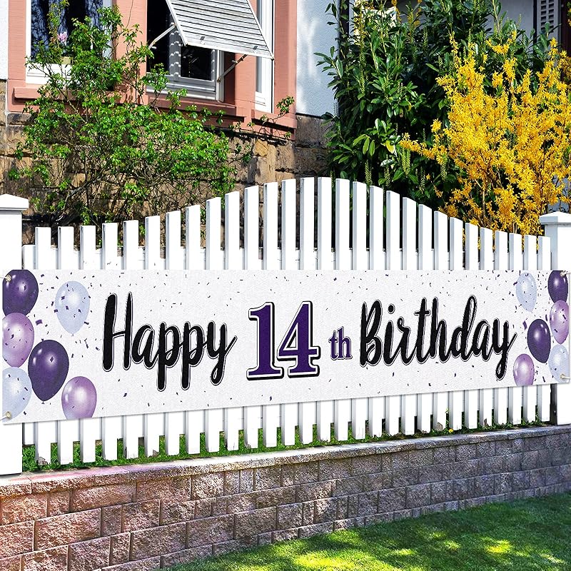 Happy 14th Birthday Decorations,14th Purple Balloon Large Birthday ...