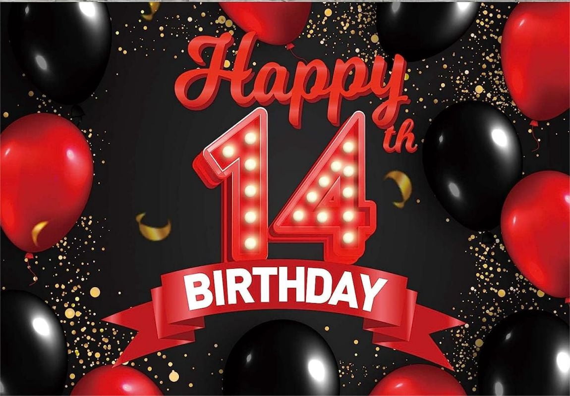 Happy 14th Birthday Golden Girl Invitation Background Balloon Boy ...