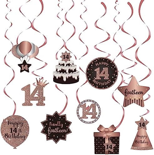 Happy 14th Birthday Party Hanging Swirls Streams Ceiling Decorations ...
