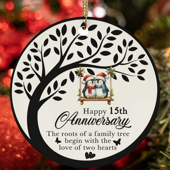 Happy 15th Anniversary Ornament Penguin Couple Tree Art 15 Year ...