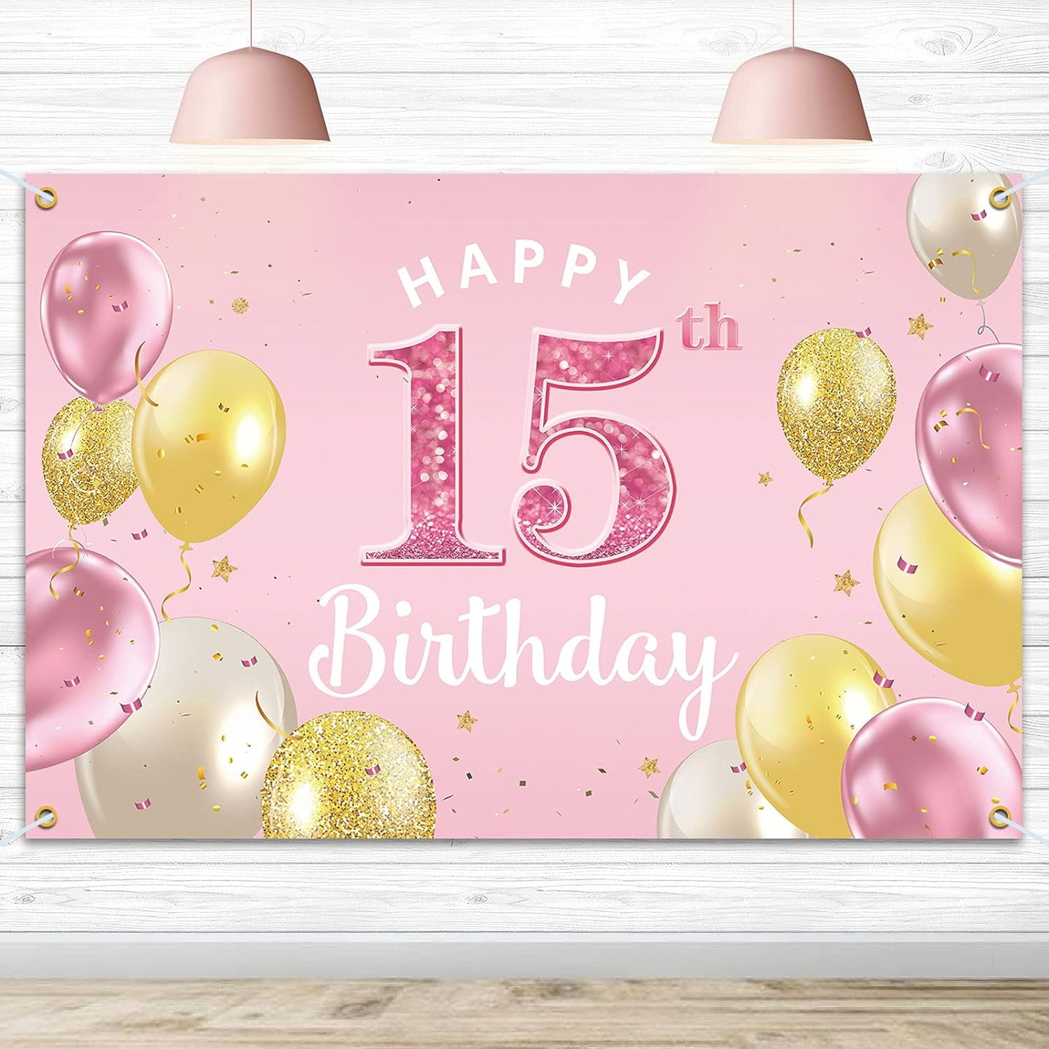 Happy 15th Birthday Backdrop Banner - 15 Birthday Party Decorations ...