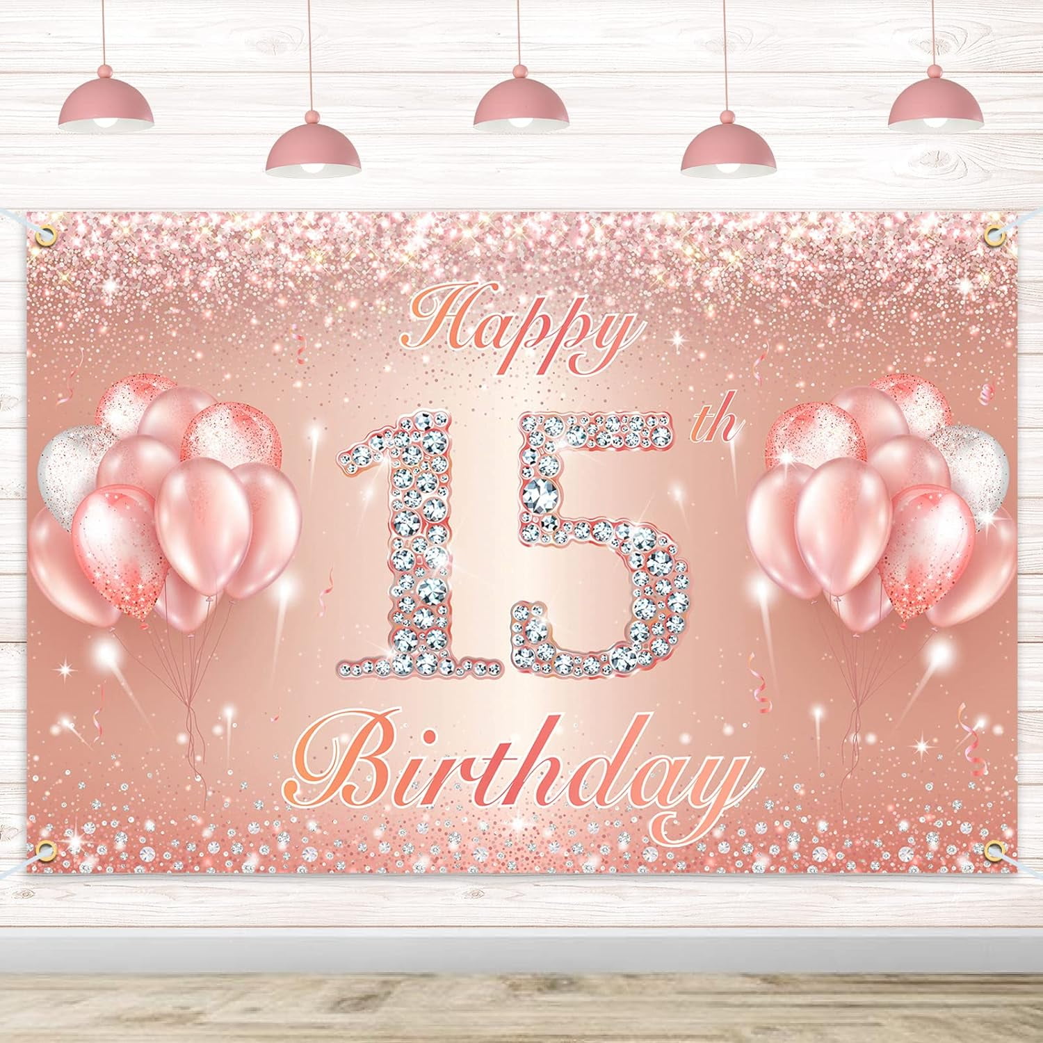 Happy 15th Birthday Banner Backdrop - 15 Birthday Party Decorations ...