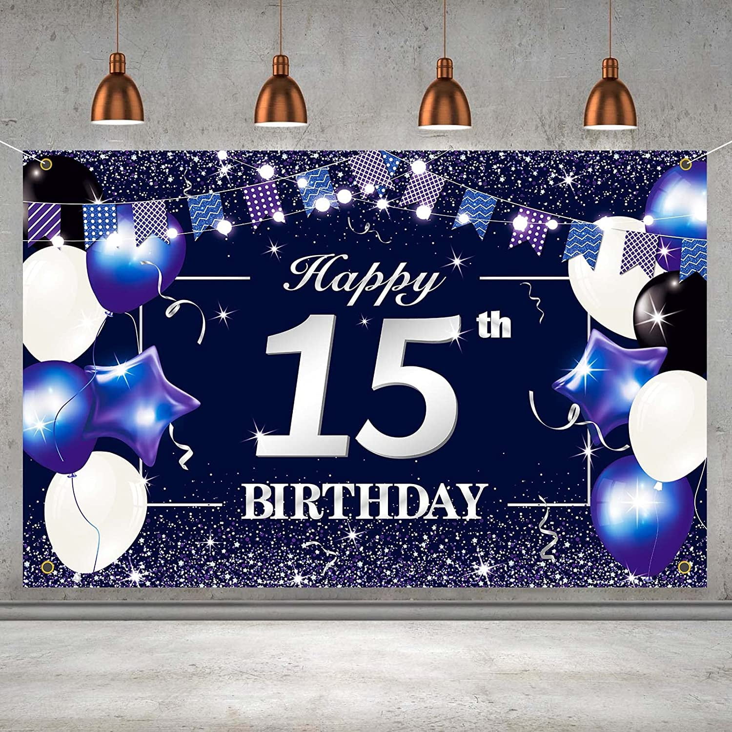 Happy 15th Birthday Banner Backdrop Sign Background 15 Birthday Party ...