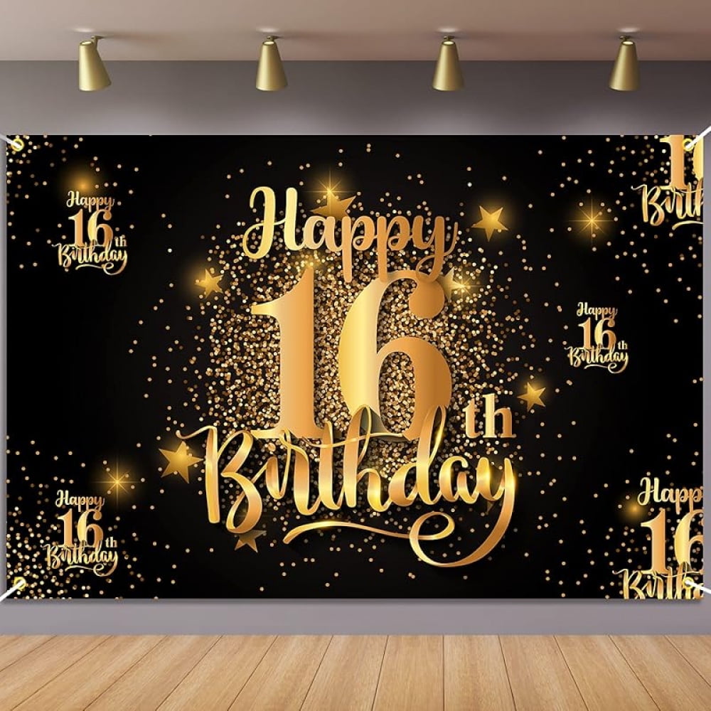 Happy 16th Birthday Backdrop Banner Step and Repeat 16 Years Old Background Decorations for ...