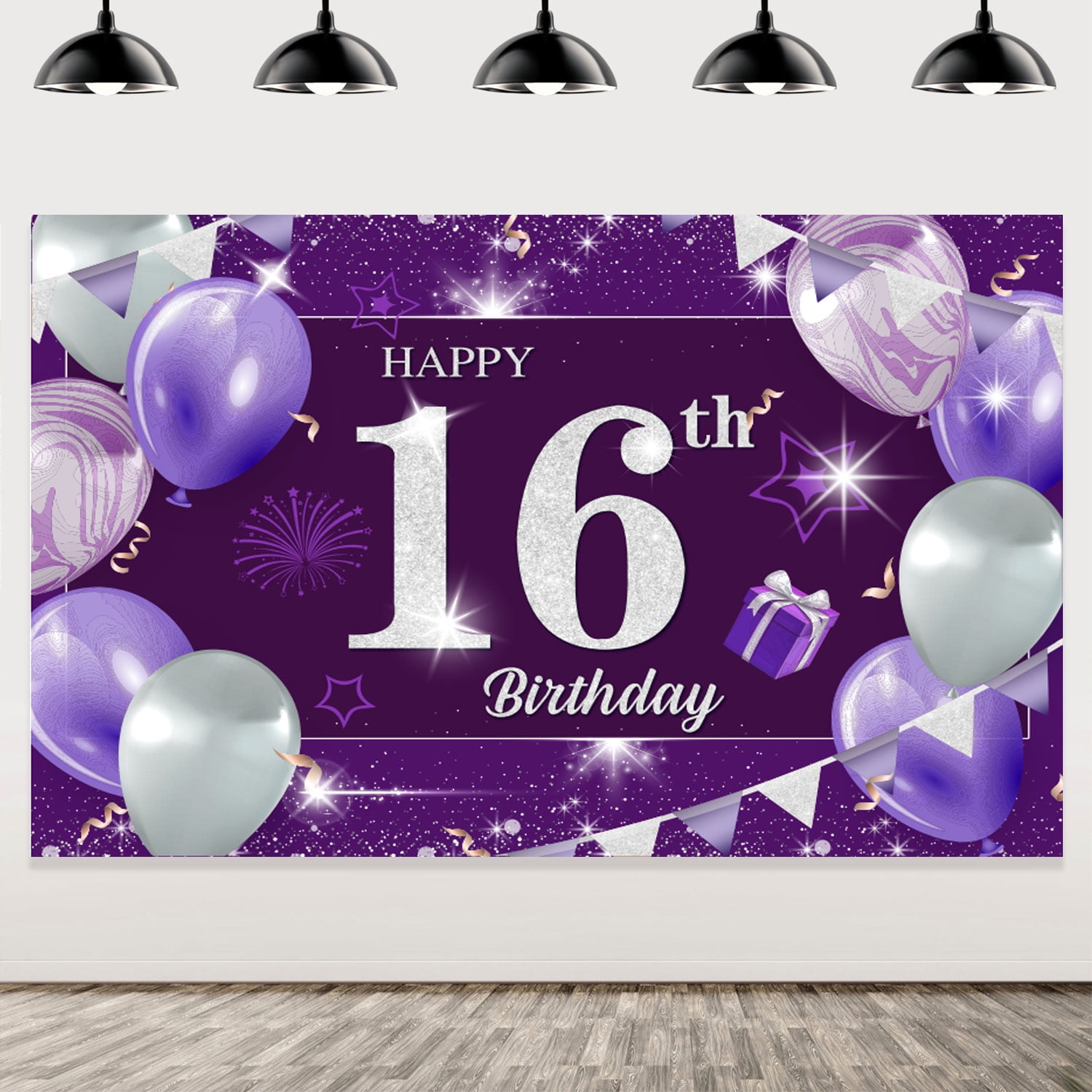 Happy 16th Birthday Banner Backdrop, 16th Birthday Decorations for ...