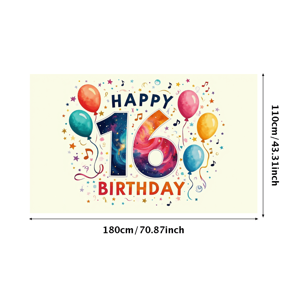Happy 16th Birthday Banner with Balloon Star Decor Background, Party ...