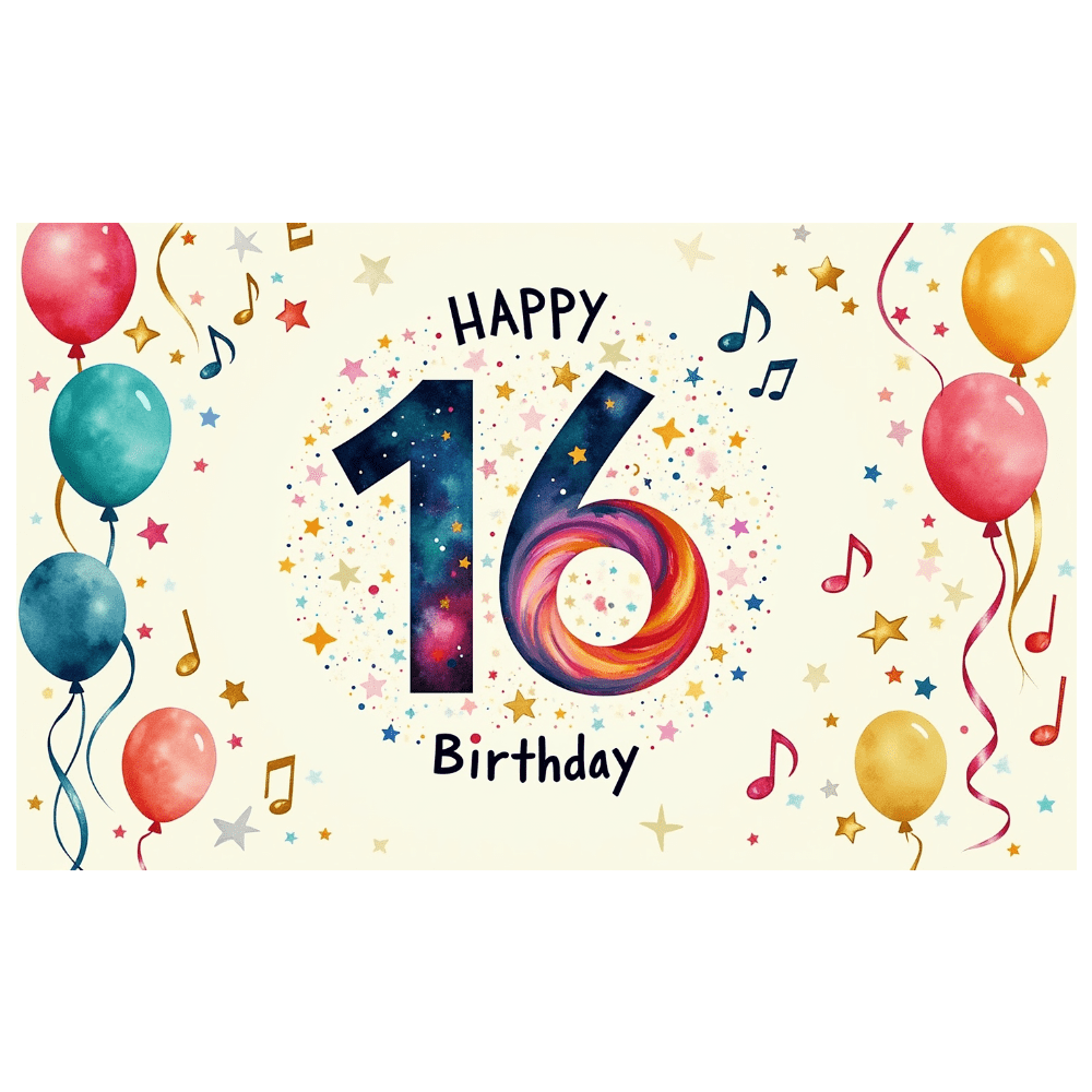 Happy 16th Birthday Banner with Balloon Star Decor Background, Party ...
