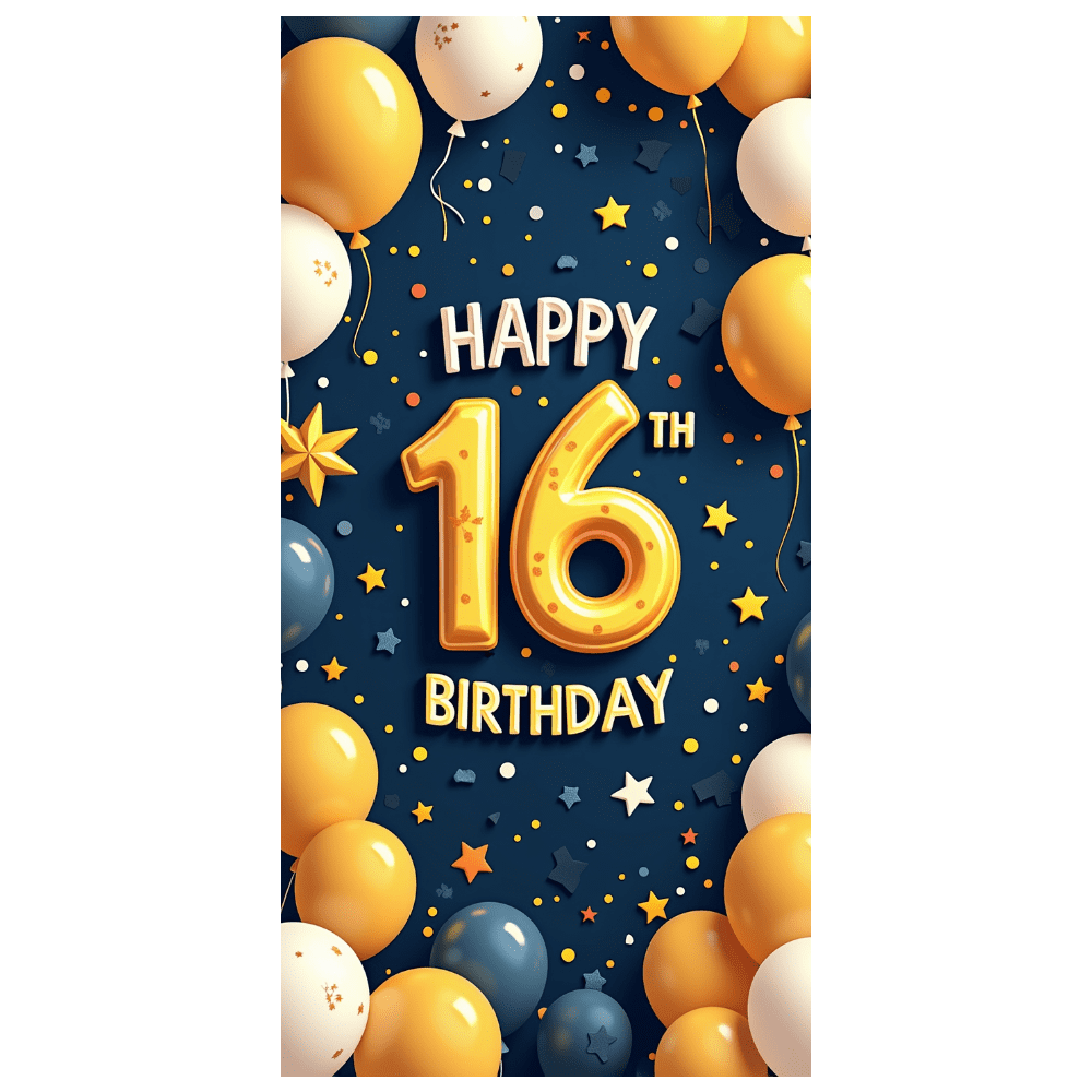 Happy 16th Birthday Banner with Balloon Star Decor Background, Party ...