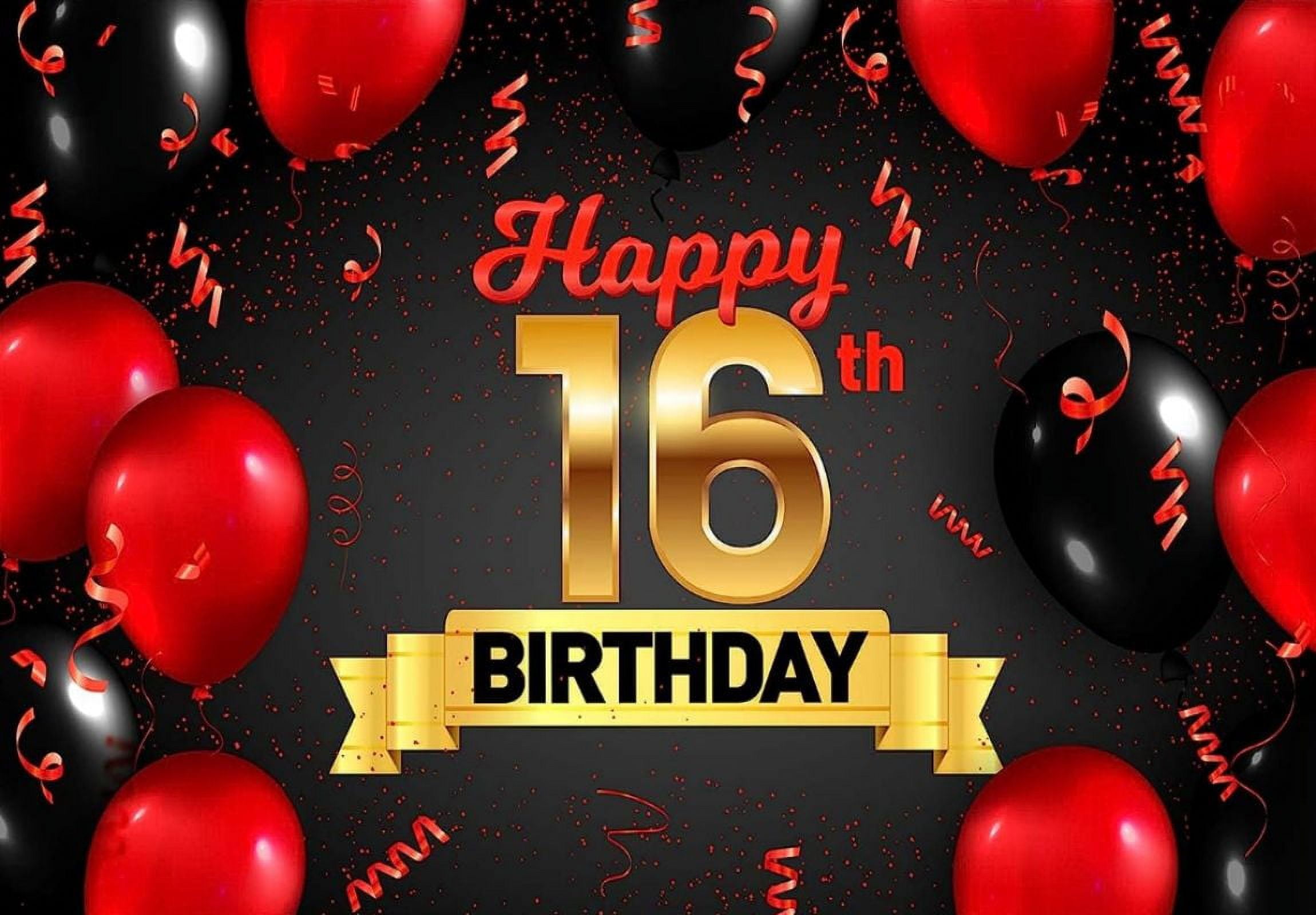Happy 16th Birthday Party Black Banner Backdrop Background Green White ...