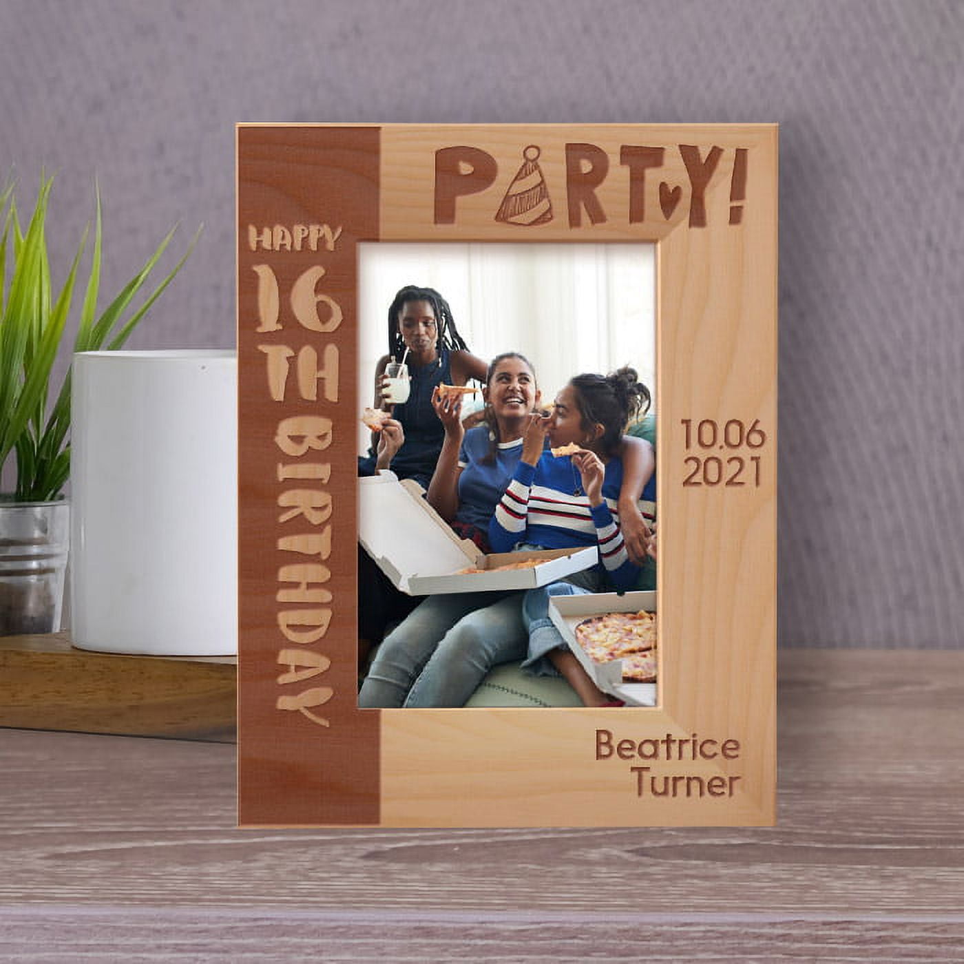 Happy 16th Birthday Personalized Wooden Frame 4" x 6" Brown (Vertical ...