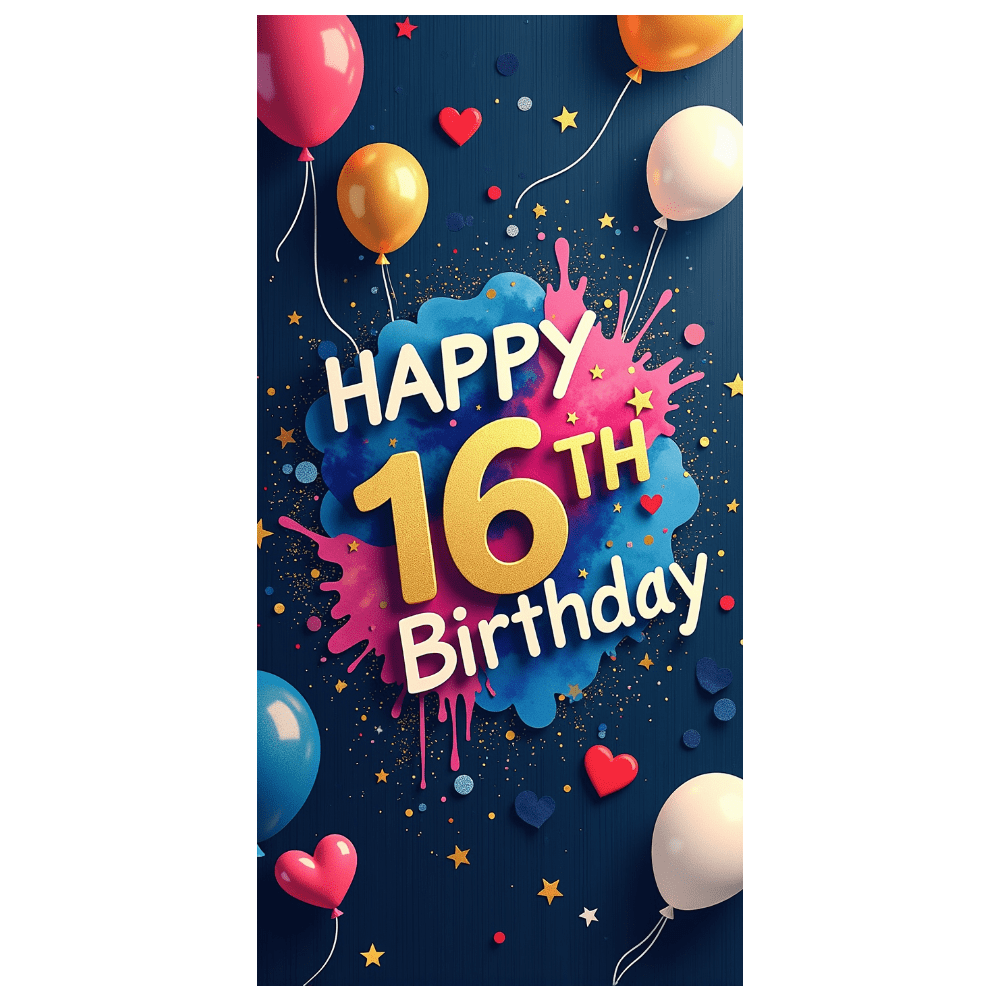 Happy 16th Birthday Themed Background Banner with Balloons Stars and ...
