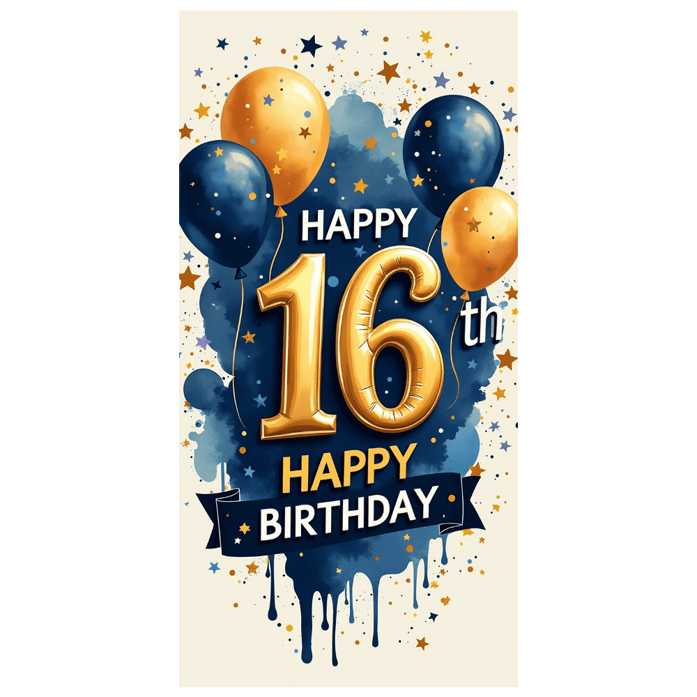Happy 16th Birthday Themed Background Banner Party Supplies Balloon ...