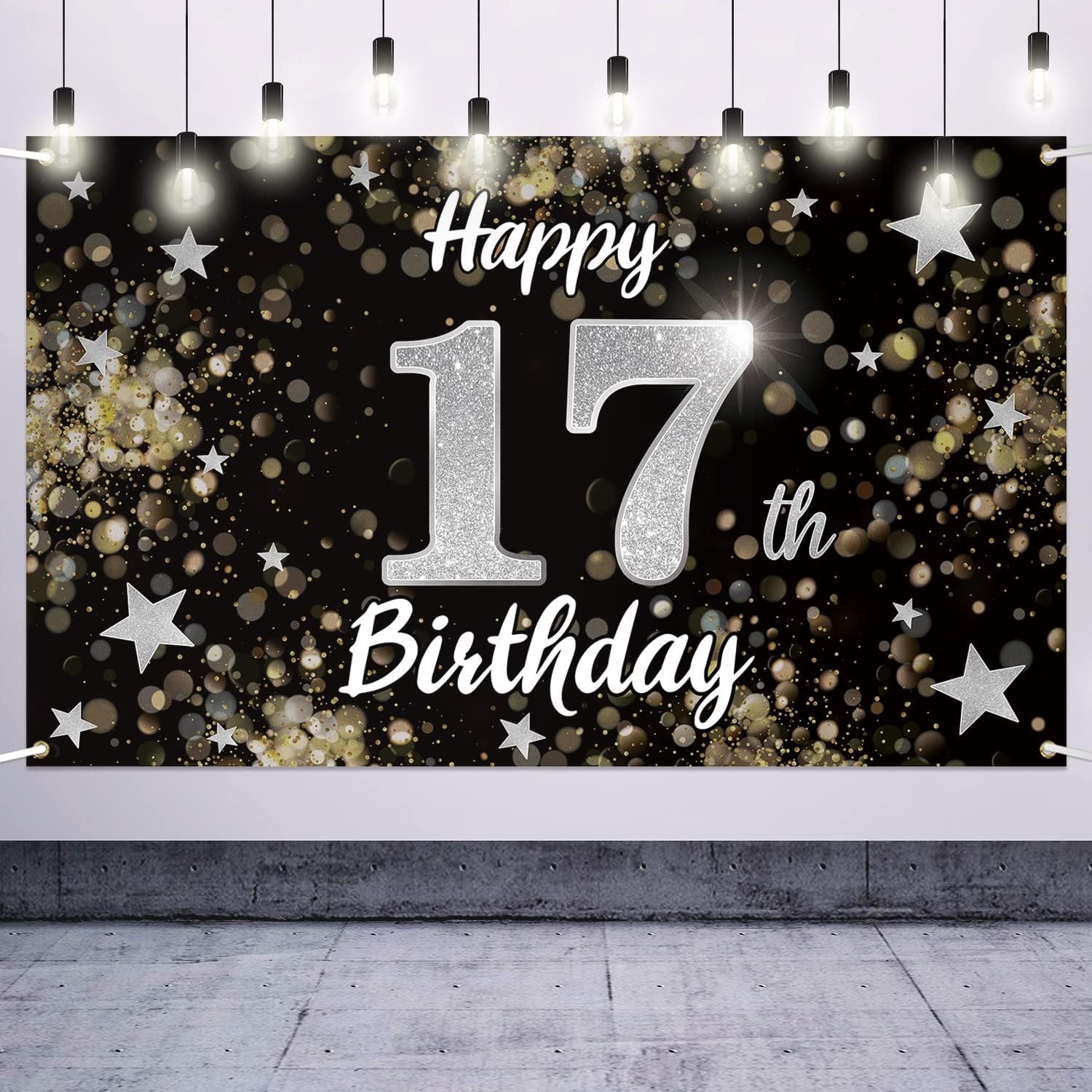 Happy 17th Birthday Decorations,17th Black & Silver Dream Star Large ...