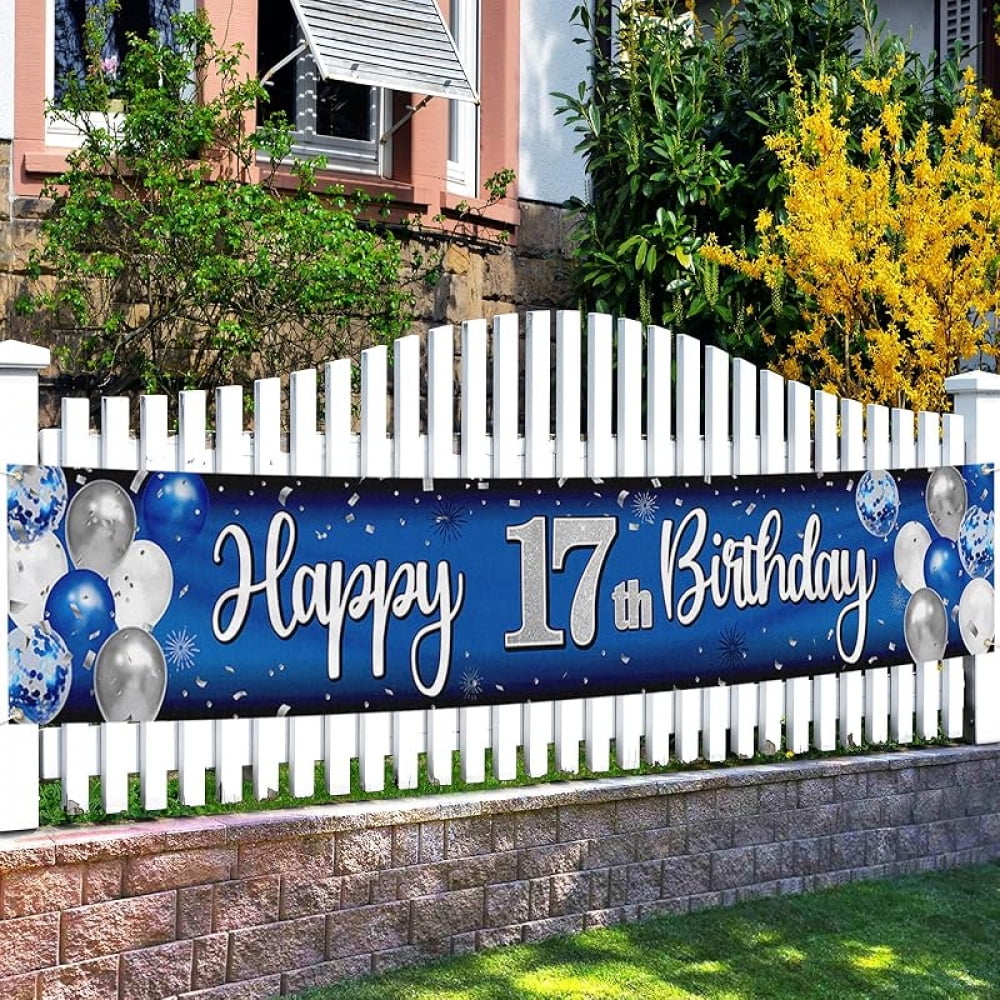 Happy 17th Birthday Decorations,17th Blue & Silver Balloon Large ...
