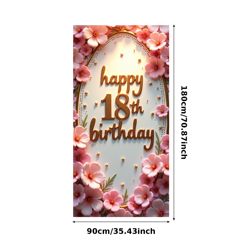 Happy 18 Birthday Backdrop Banner with Hot Air Balloon Clouds and Wave ...