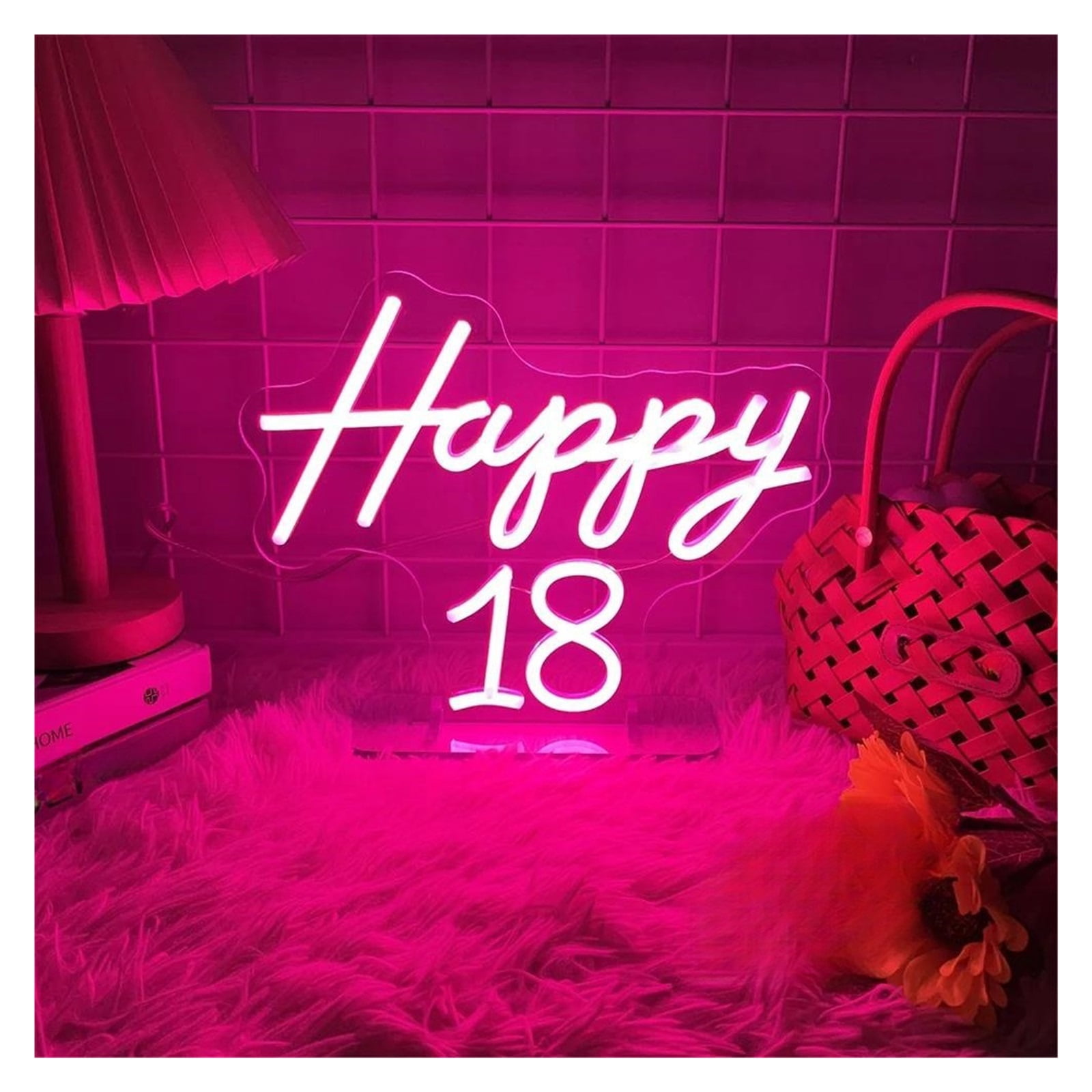 "Happy 18"Neon Sign Birthday Party Wall Decor Room Neon Light For ...