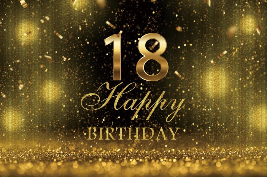 Happy 18th Backdrop Dreamy Light Bokeh Glitter Gold Adults Birthday Party Portrait Customized ...