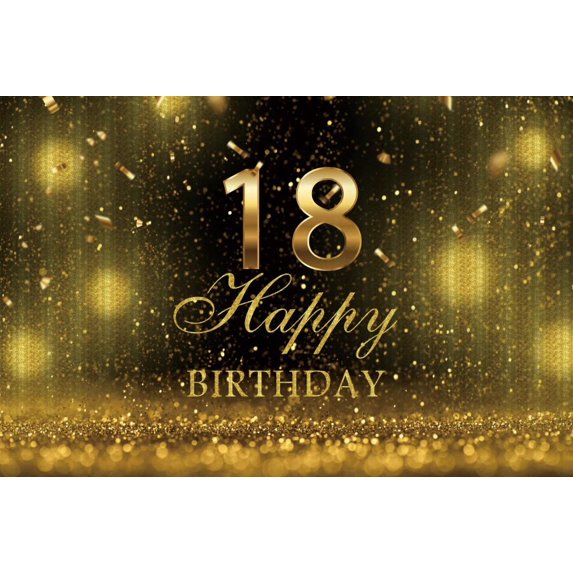 Happy 18th Backdrop Dreamy Light Bokeh Glitter Gold Adults Birthday ...