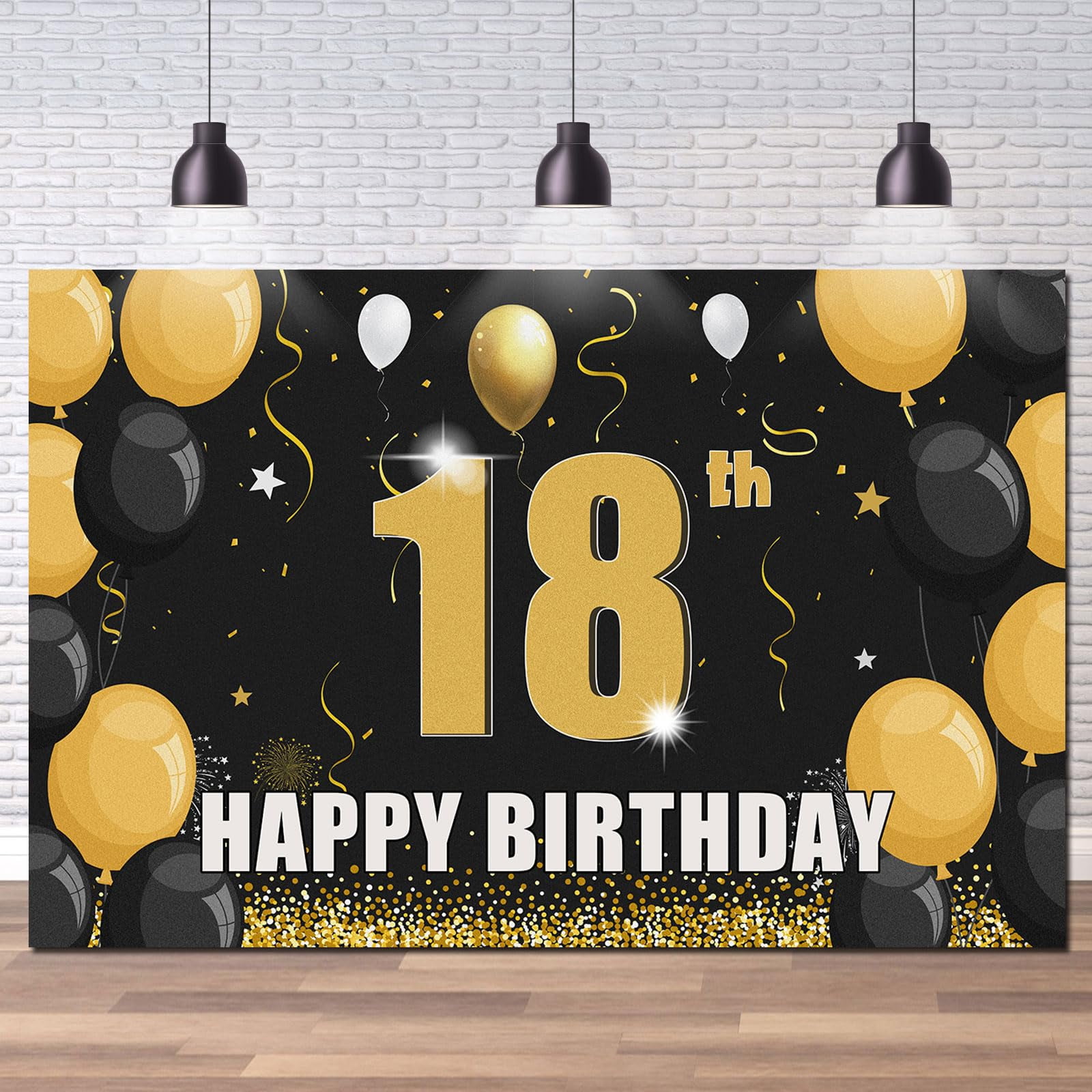 Happy 18th Birthday AJH3 Backdrop Banner Black and Gold 18th Birthday ...