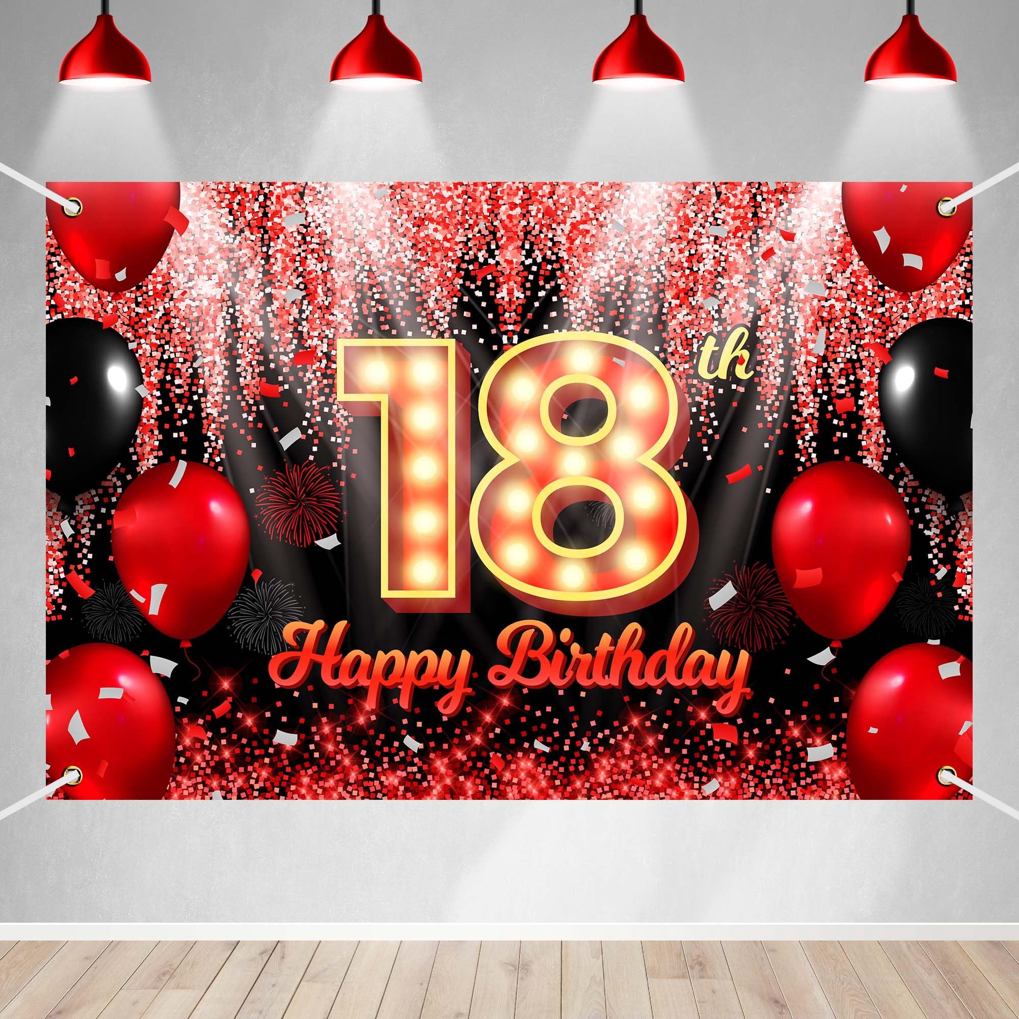 Happy 18th Birthday Backdrop Banner Black and Red Theme Background with ...