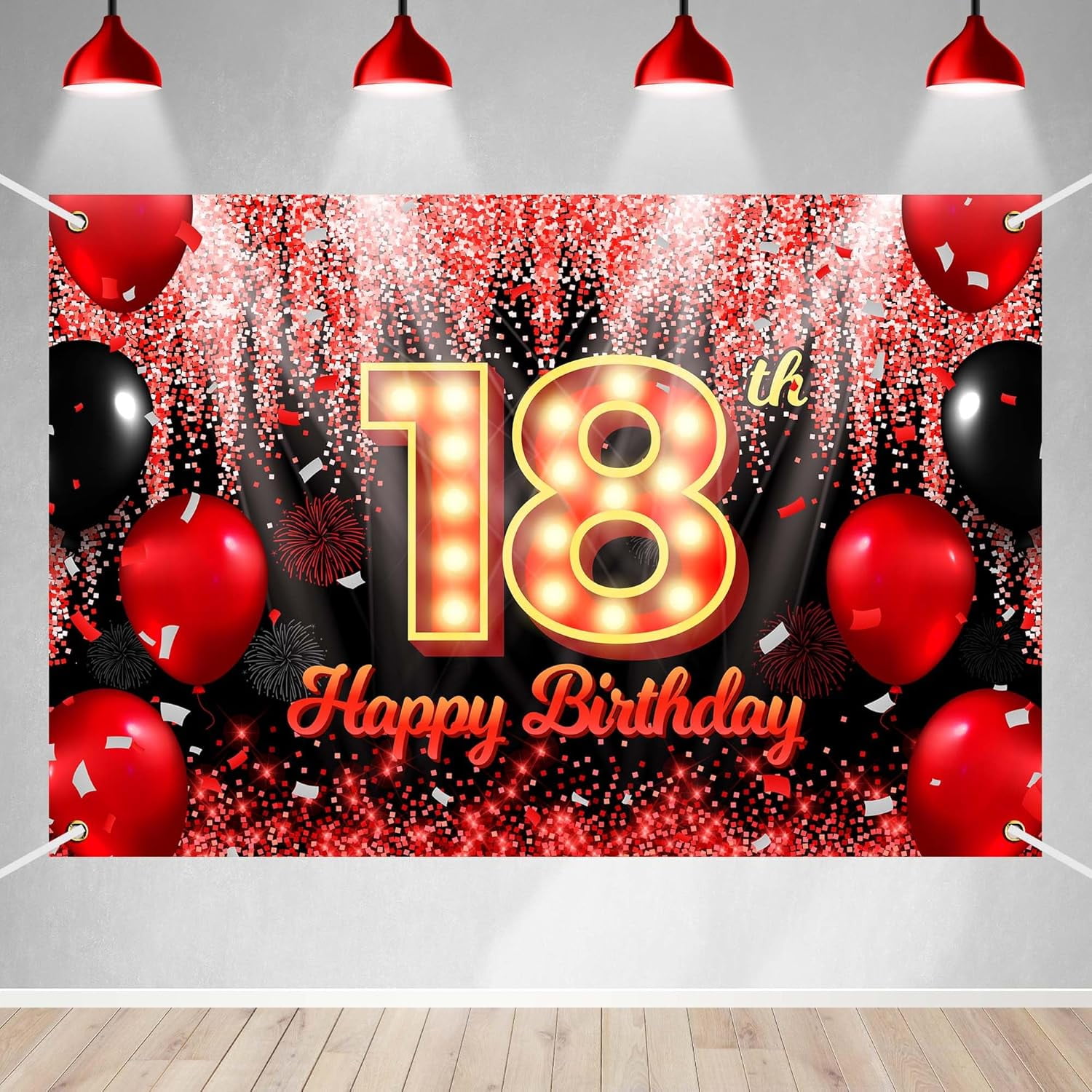 Happy 18th Birthday Backdrop Banner Black and Red Theme Background with ...