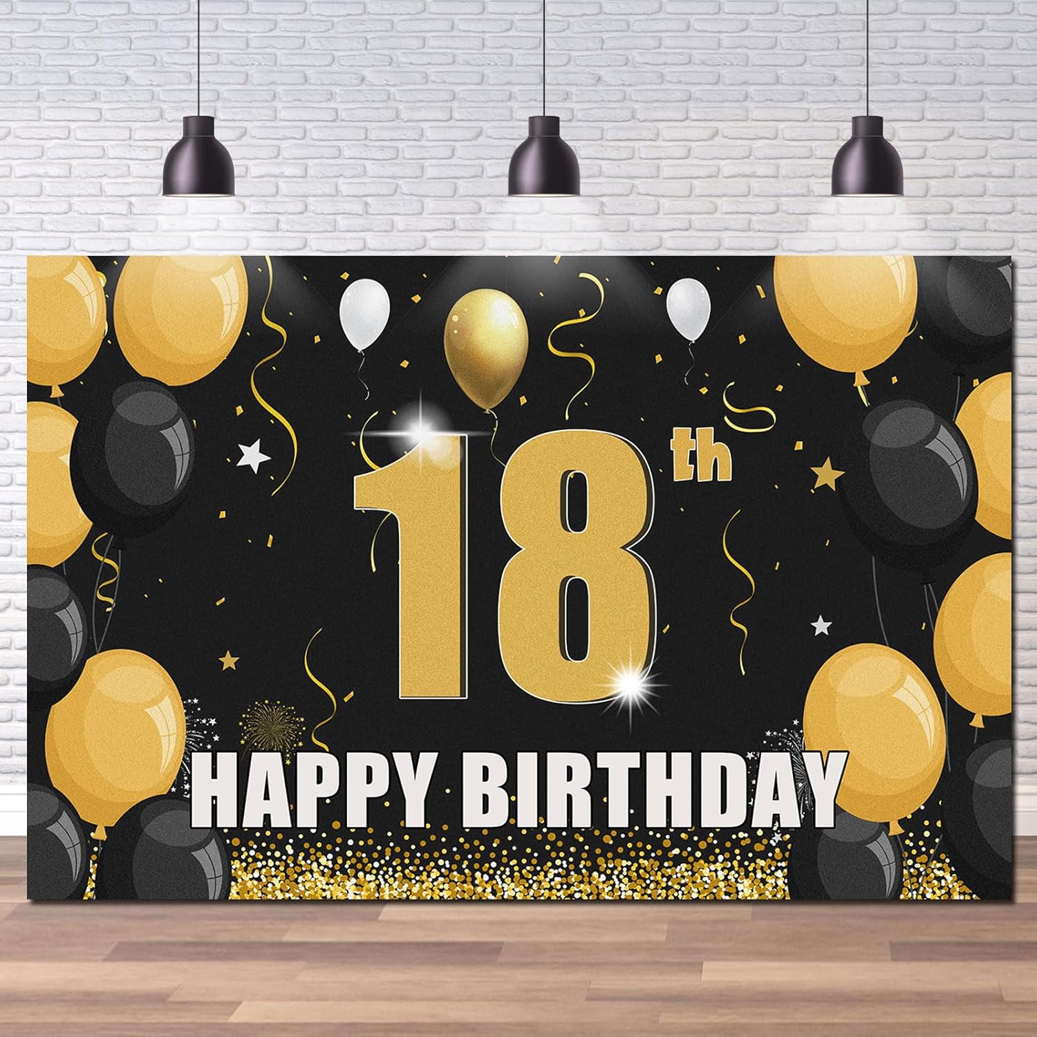 Happy 18th Birthday Backdrop Banner Black and Gold 18th Birthday Poster ...