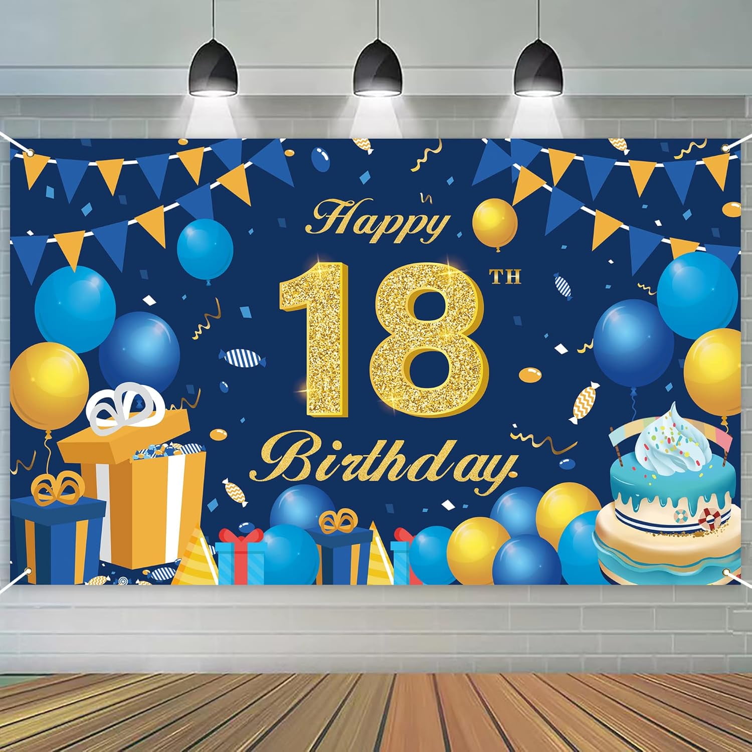 Happy 18th Birthday Backdrop Banner Blue 18th Birthday Decorations for ...