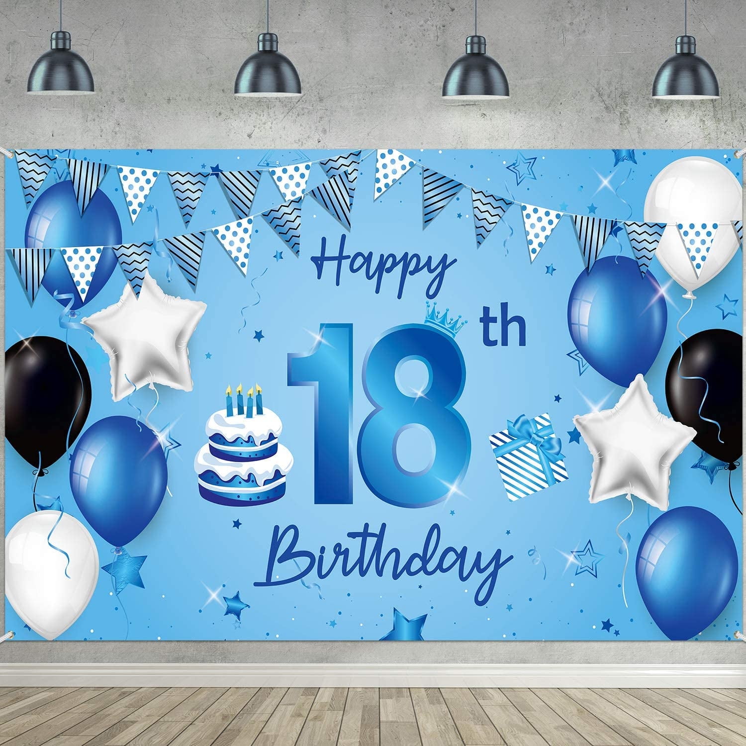 Happy 18th Birthday Backdrop Banner Extra Large Fabric Blue 18th ...