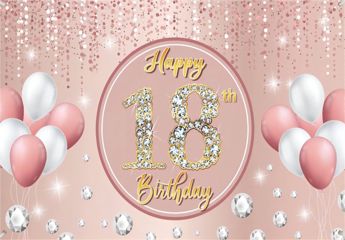 Happy 18th Birthday Backdrop Banner Pink Gold Sign Poster Background ...