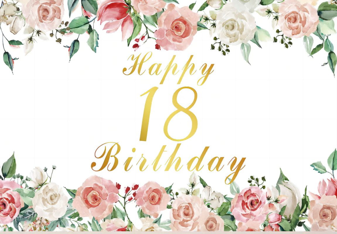 Happy 18th Birthday Backdrop Banner Pink Gold Sign Poster Background ...
