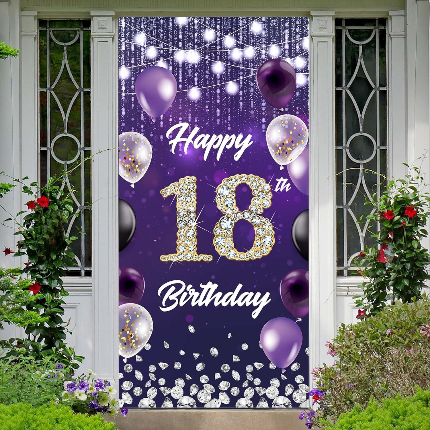 Happy 18th Birthday Backdrop Banner Purple Theme Background Birthday ...