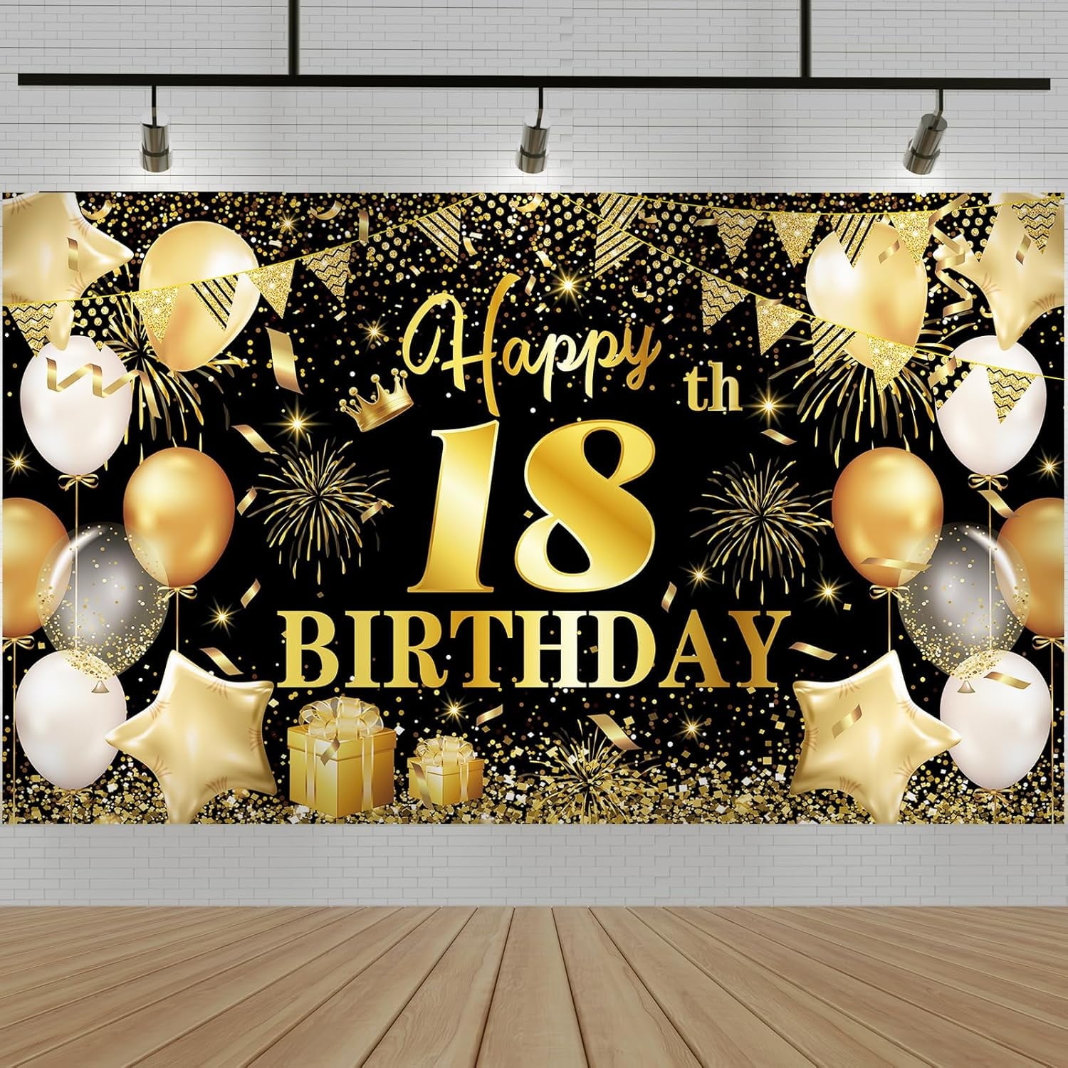 Happy 18th Birthday Banner Black Gold Birthday Party Decorations ...