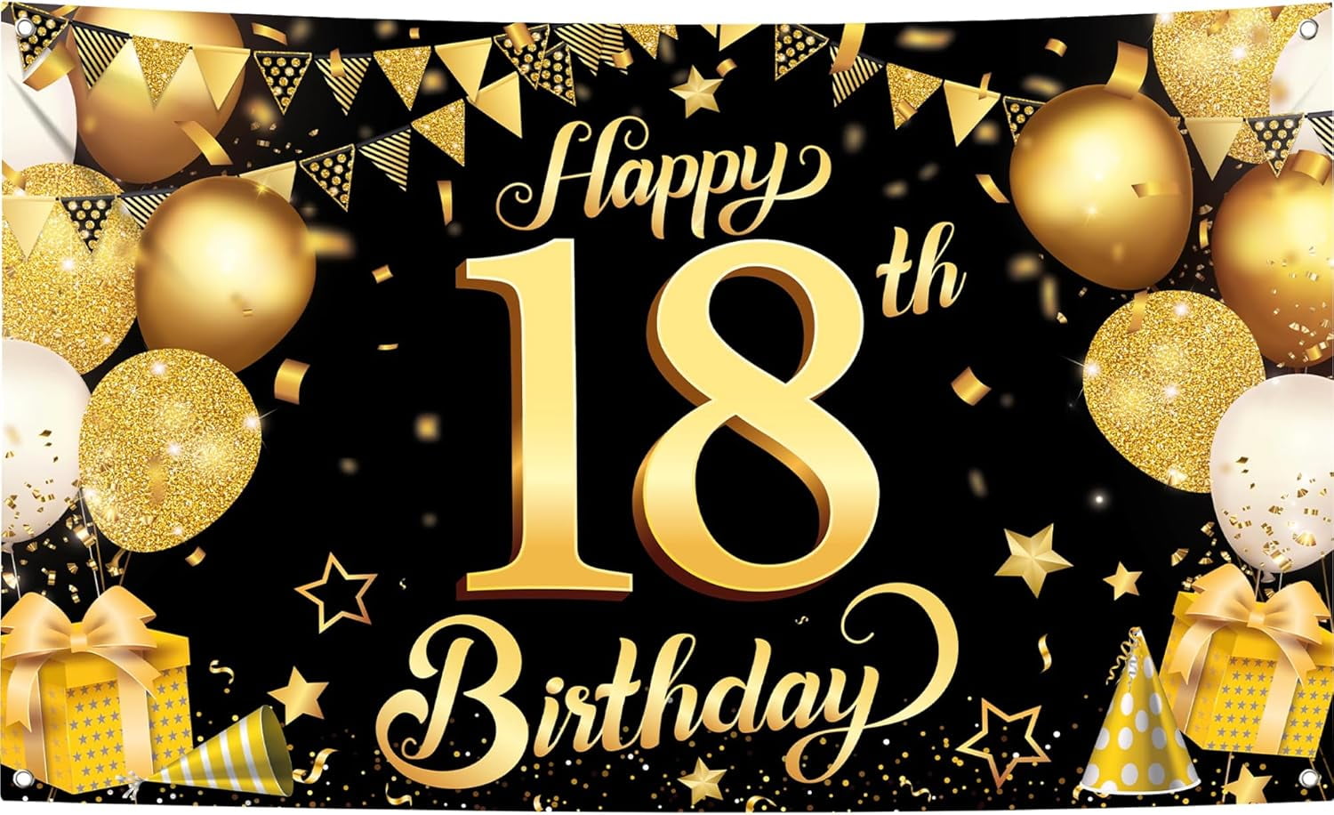 Happy 18th Birthday Banner Black and Gold, Happy 18th Birthday Backdrop ...