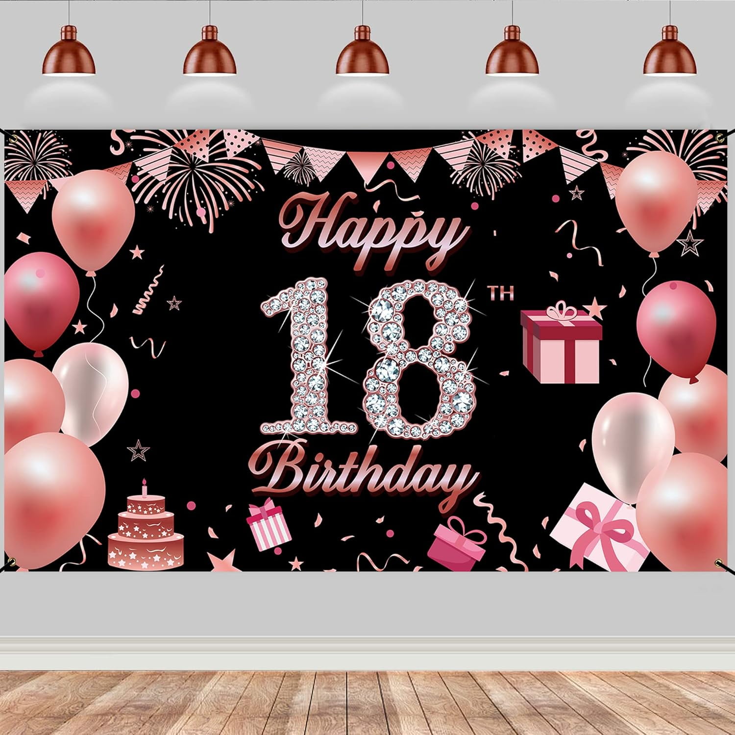 Happy 18th Birthday Banner Black and Rose Gold 18th Birthday Party ...