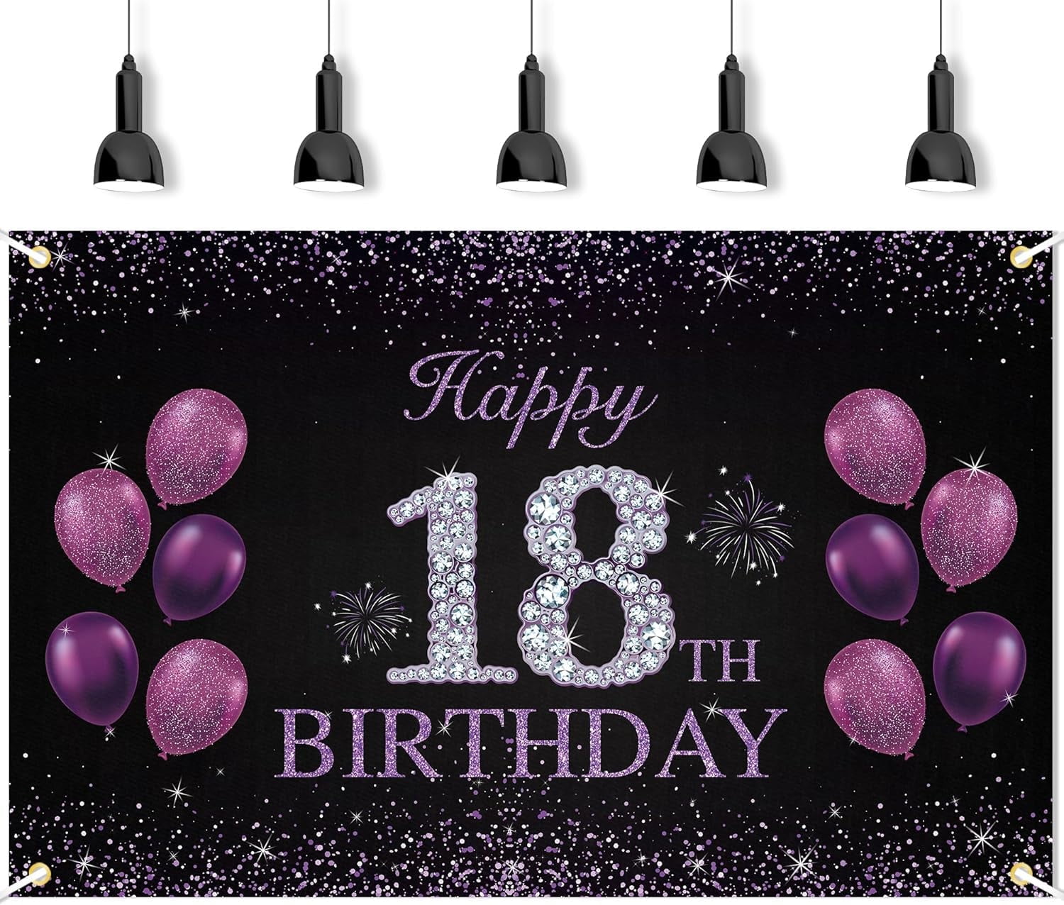 Happy 18th Birthday Banner, Purple Happy 18th Birthday Party ...