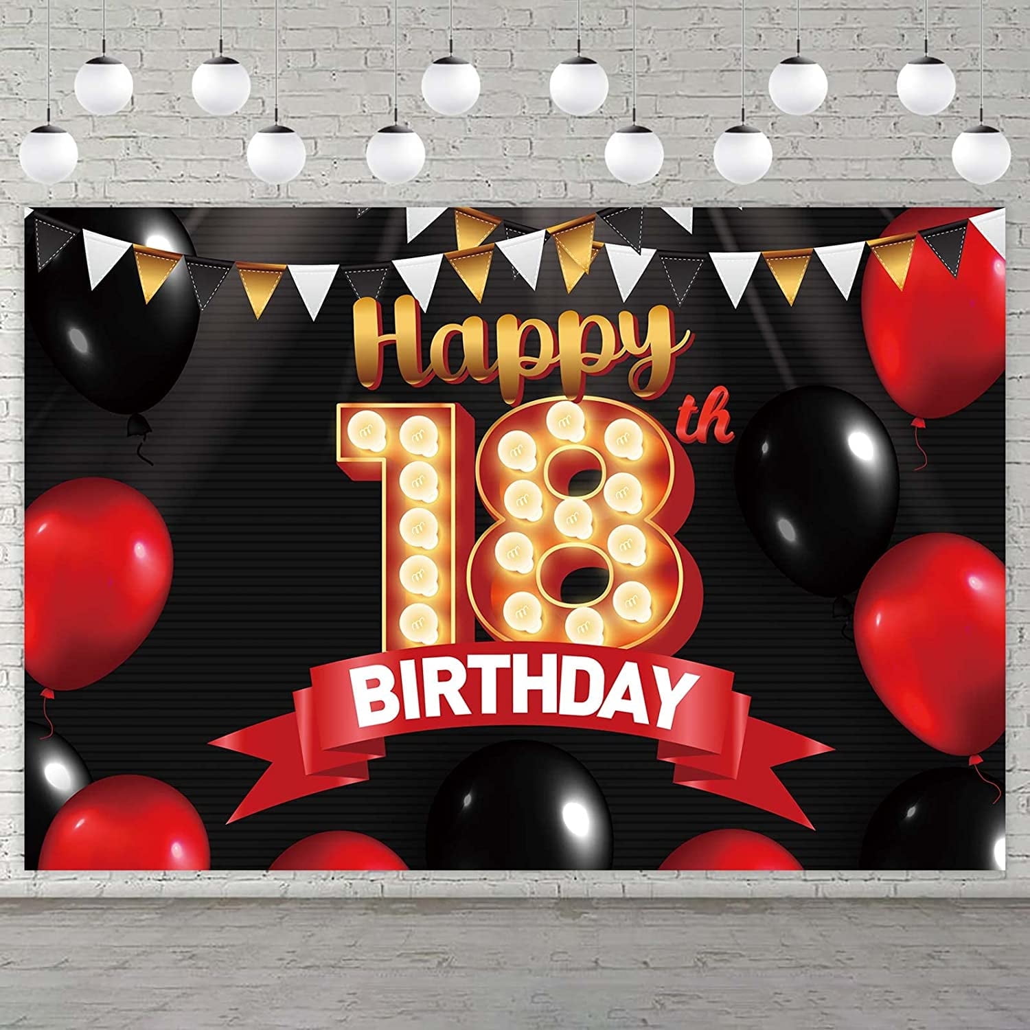 Happy 18th Birthday Black Banner Decorations Gold Backdrop Red and Black Balloons Theme Decor ...