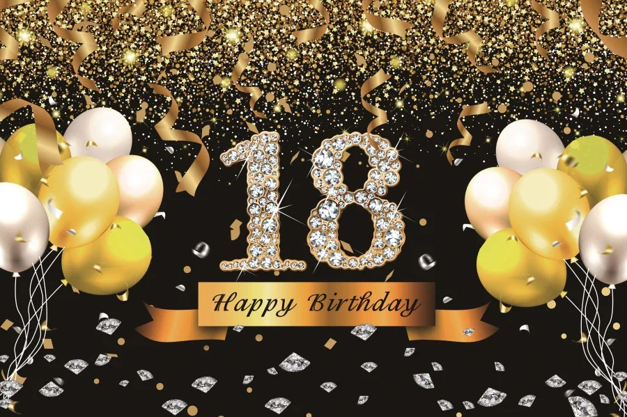 Happy 18th Birthday Black Glod Bolloon Backdrop Boys 18 Years Old ...