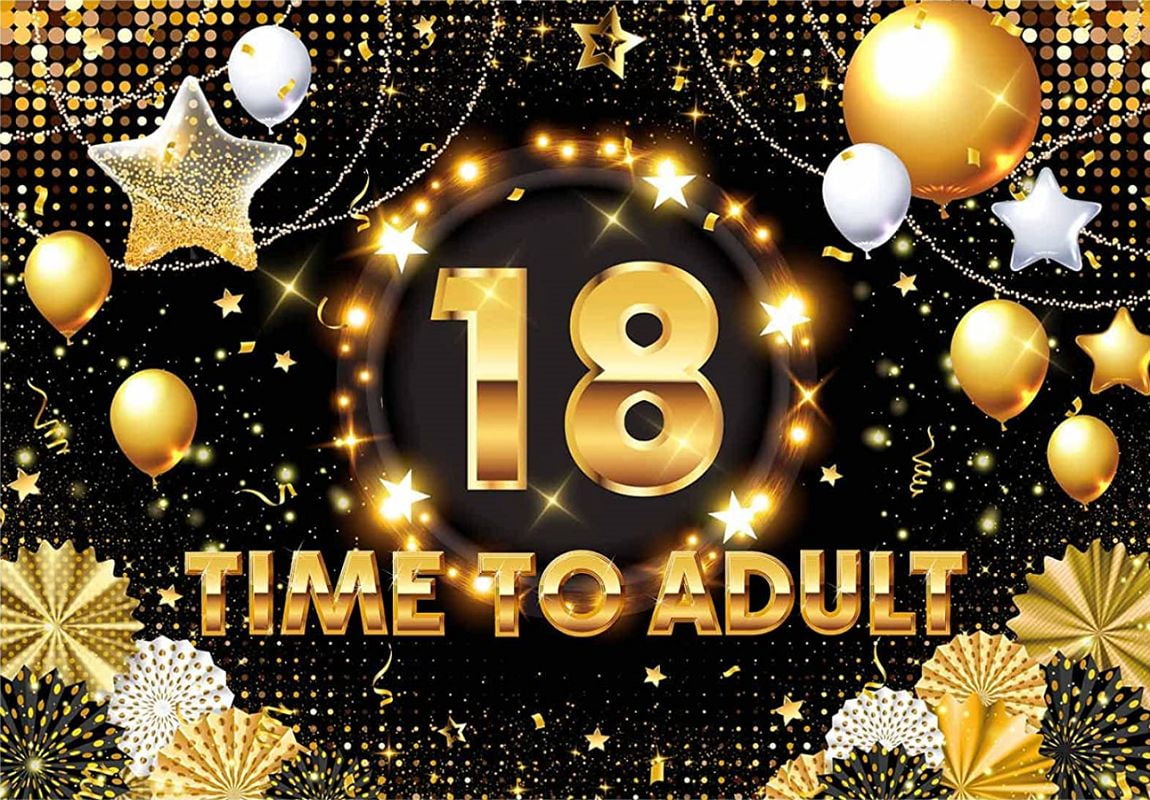 Happy 18th Birthday Black Gold Theme Photography Backdrop Glitter ...